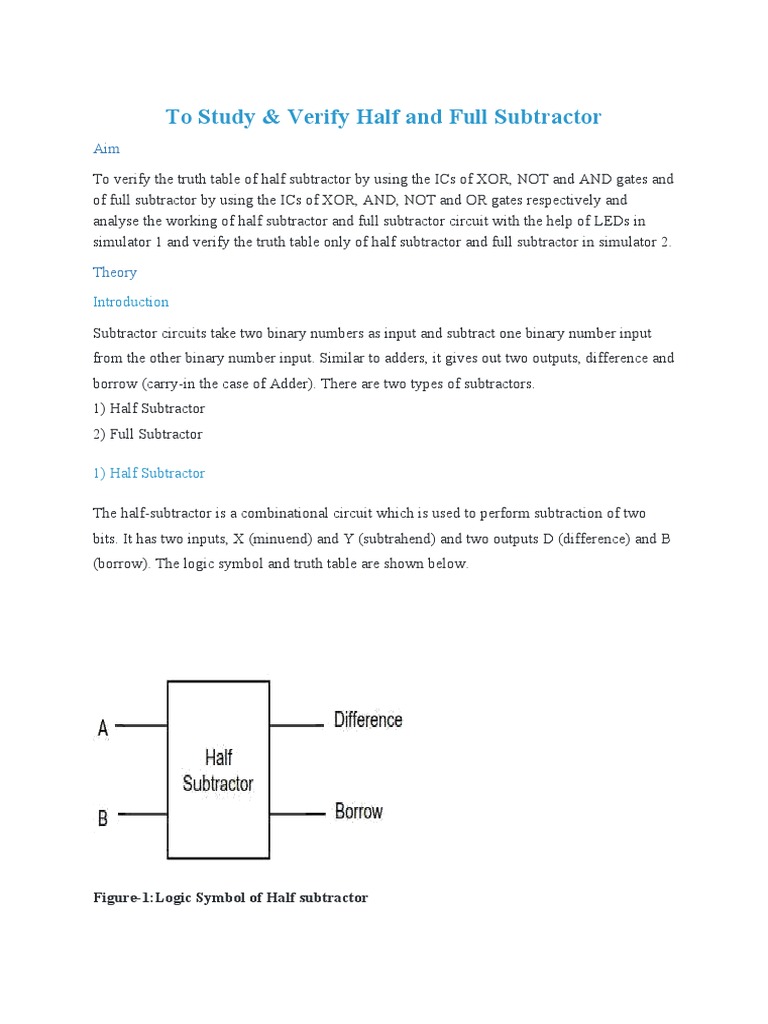 Full Subtractor | PDF | Subtraction | Computer Engineering