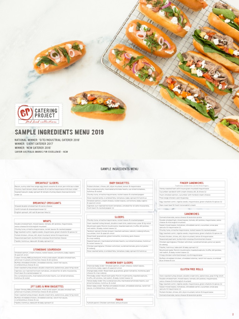 Sample Ingredients Menu 2019 | PDF | Dill | Pickled Cucumber