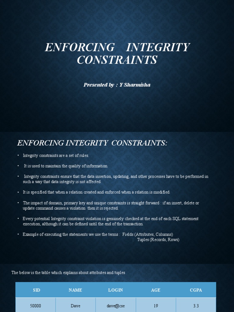 Dbms Enforcing Integrity Constraints Pdf Relational Database Software Design