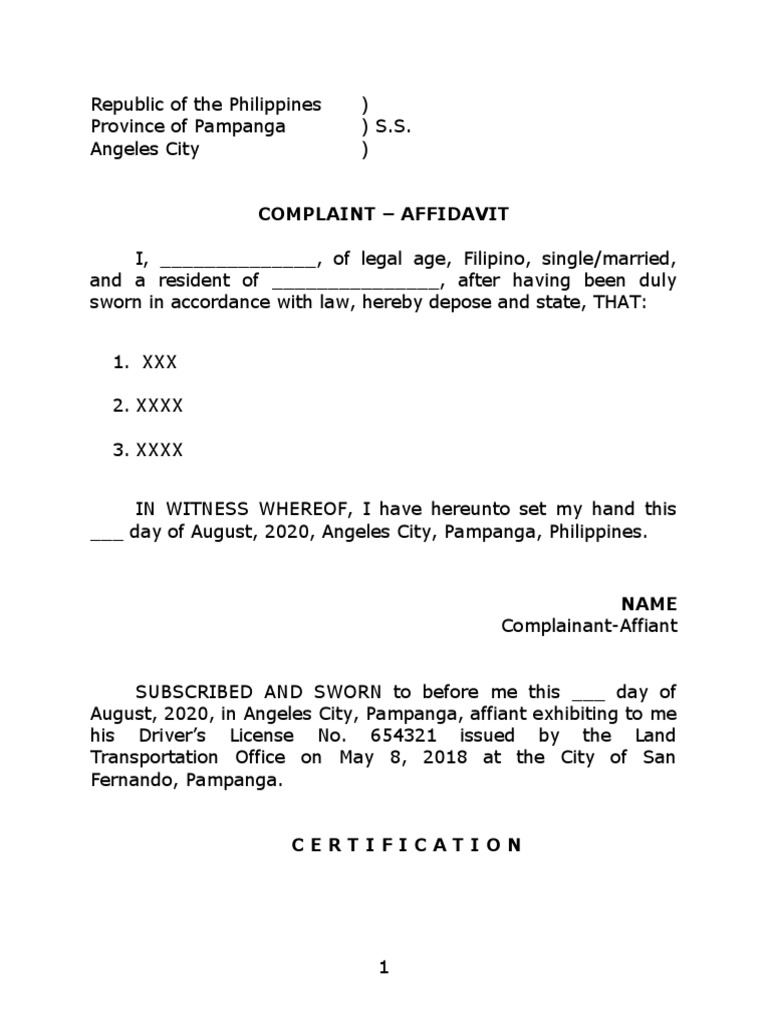 Complaint-Affidavit Format