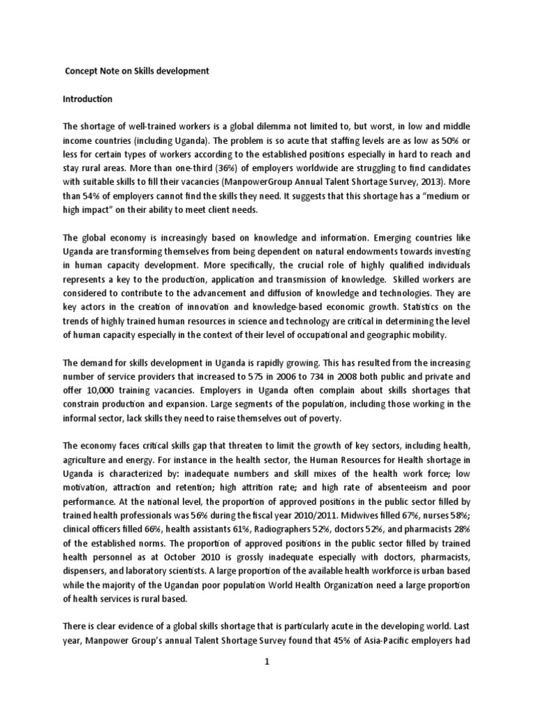 Concept Note On Skills Development | PDF | Uganda | Health Human Resources