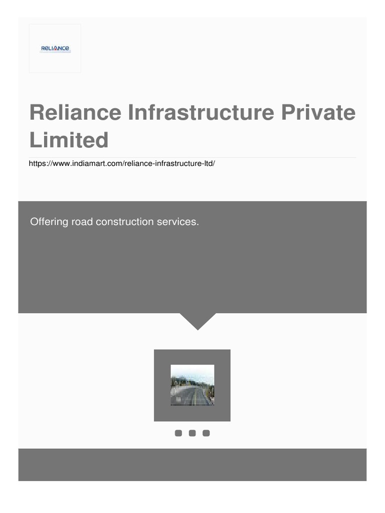 Reliance Infrastructure Private Limited: Offering Road Construction ...