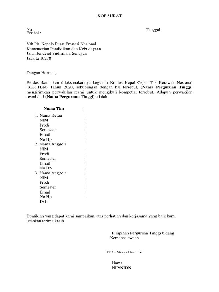 Contoh Format Surat Pengantar Perguruan Tinggi 1 | PDF