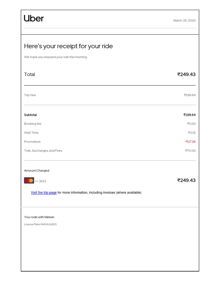 Here's Your Receipt For Your Ride: Total 249.43 | PDF