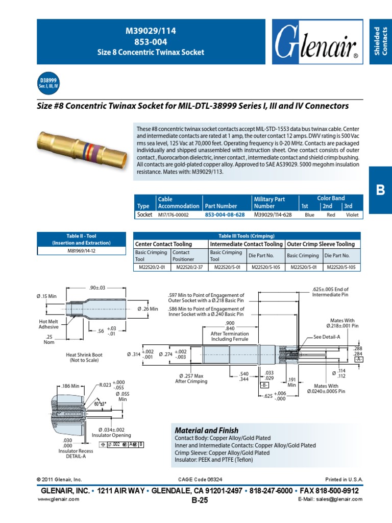 Size #8 Concentric Twinax Socket For MIL-DTL-38999 Series I, III and IV ...