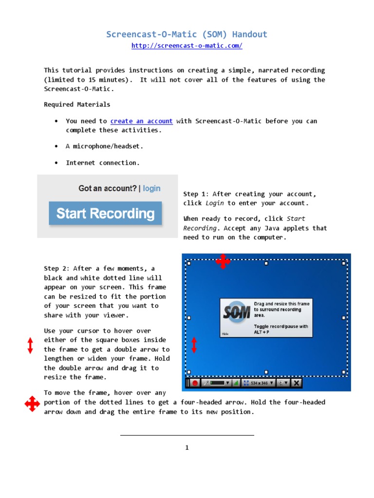Screencast-O-Matic (SOM) Handout: Required Materials | PDF | Computer File | Computing