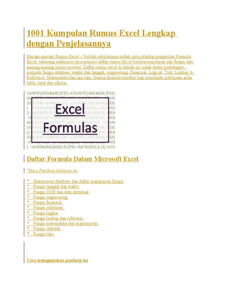 Kumpulan Rumus Excel Lengkap Dengan Penjelasannya | PDF