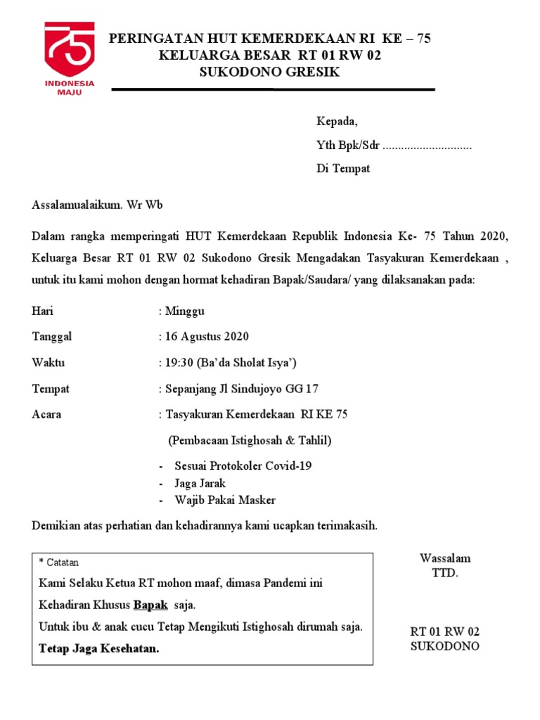 Surat Undangan Agustusan | PDF