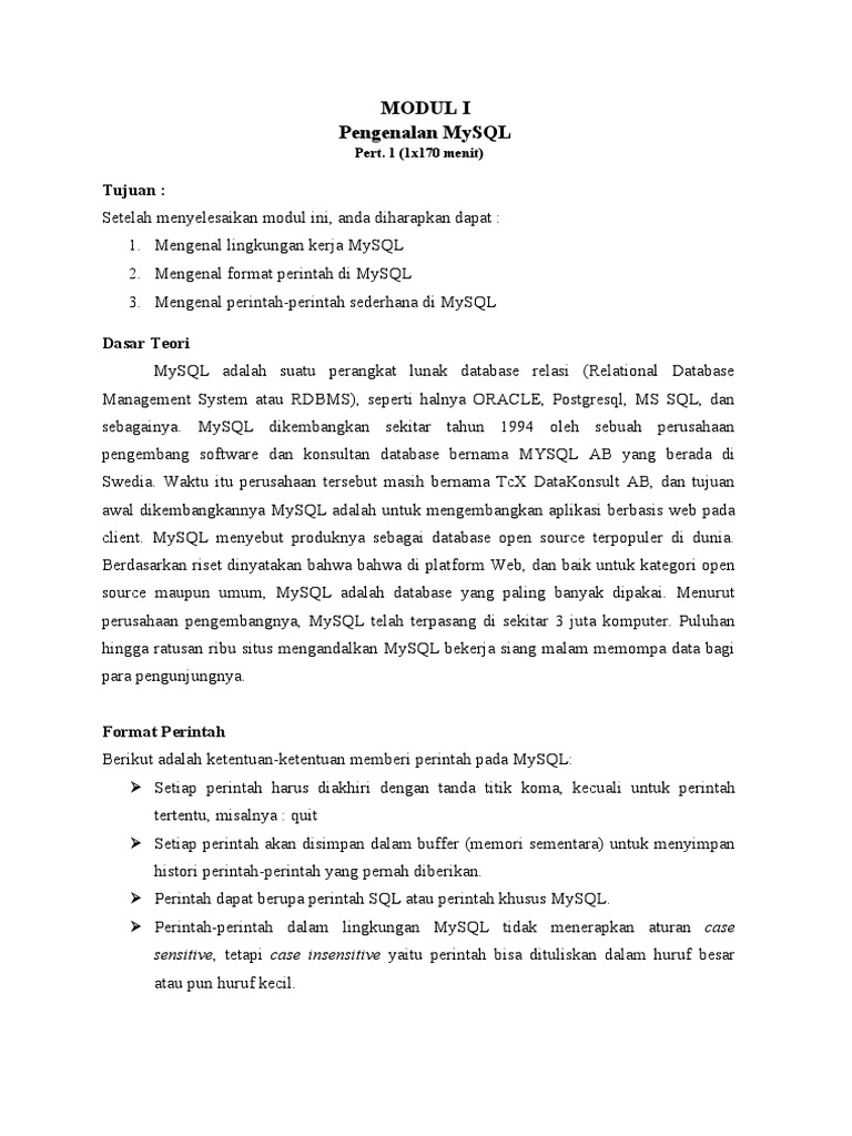 MODUL I Pengenalan MySQL | PDF