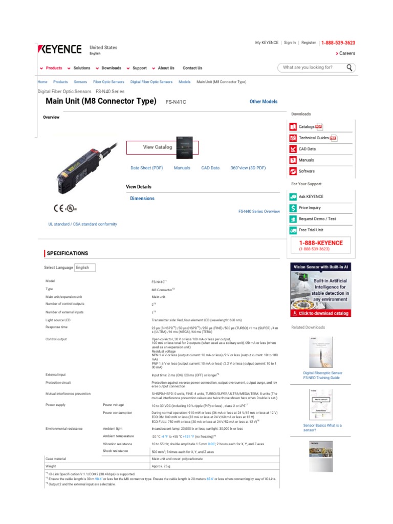 FS-N41C - Keyence | PDF | Optical Fiber | Power Supply
