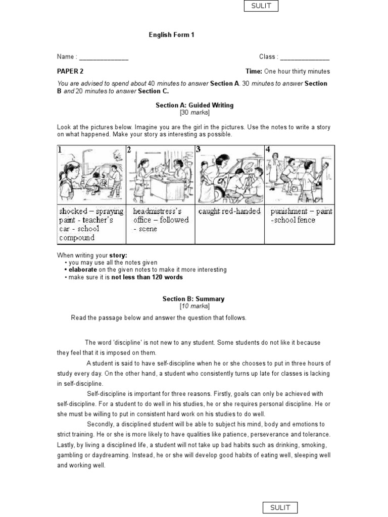 Form 1 English Paper 2 Guidelines | PDF