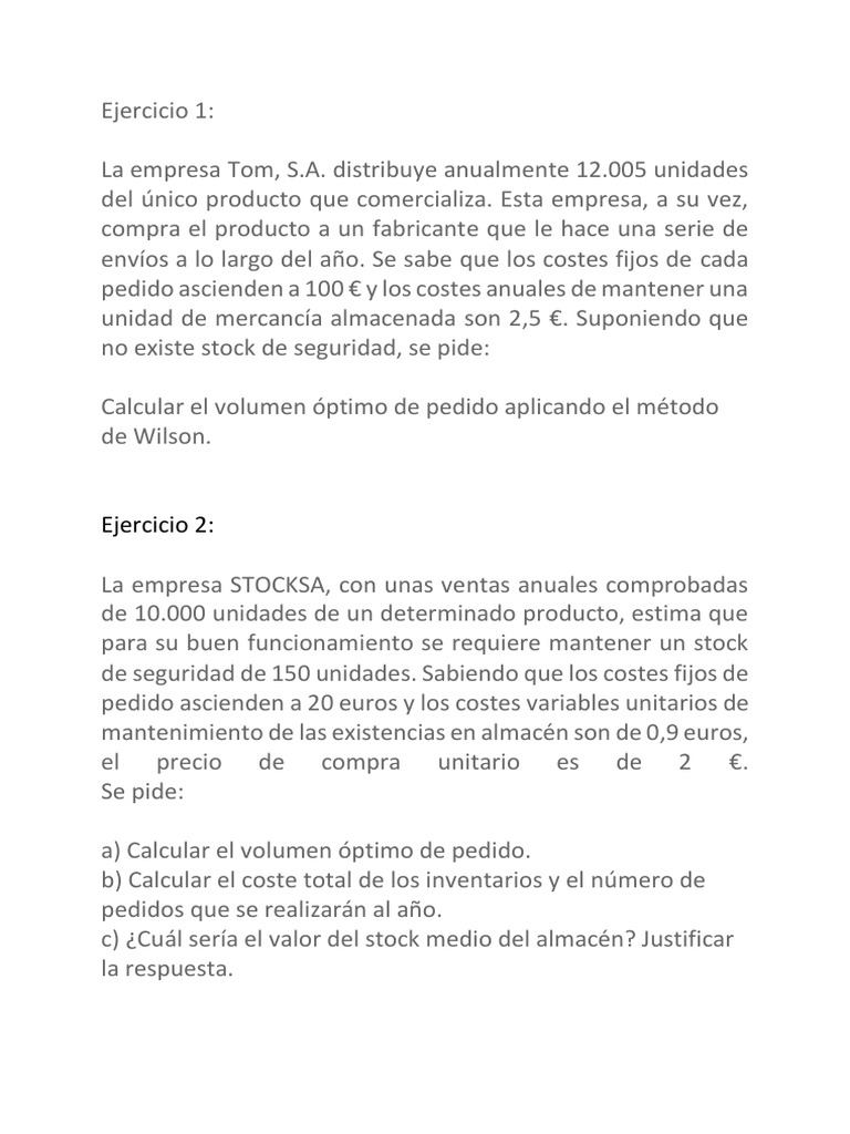 Ejercicios Modelo de Wilson 29 - 04 + Ejercicios PEPS y UEPS 06 - 05 | PDF