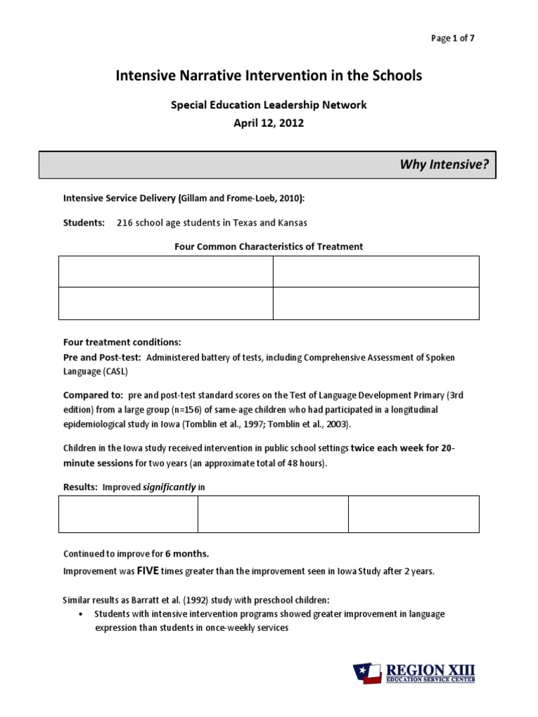 Intensive Narrative Intervention in The Schools: Special Education ...