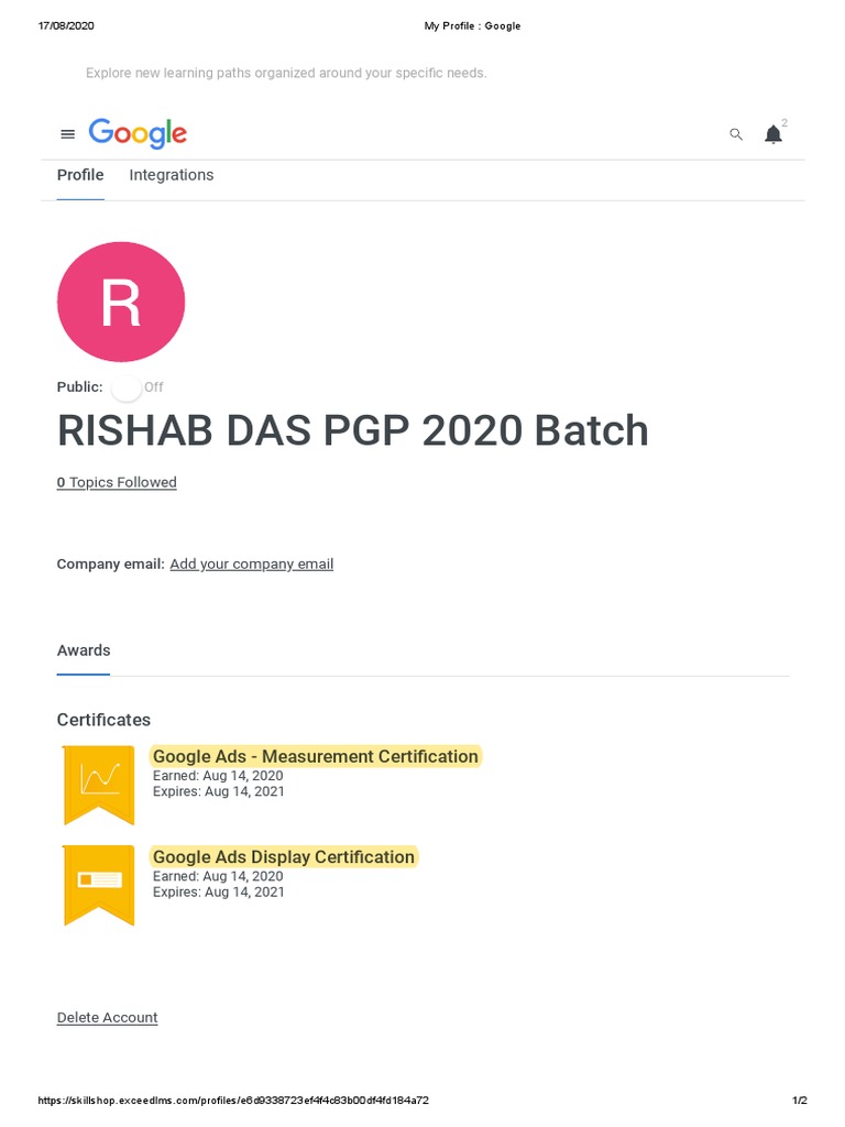 Rishab Das PGP 2020 Batch: My Pro Le | PDF