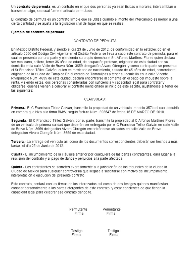 Contrato de Permuta: Modelo y Cláusulas | PDF | Información del ...