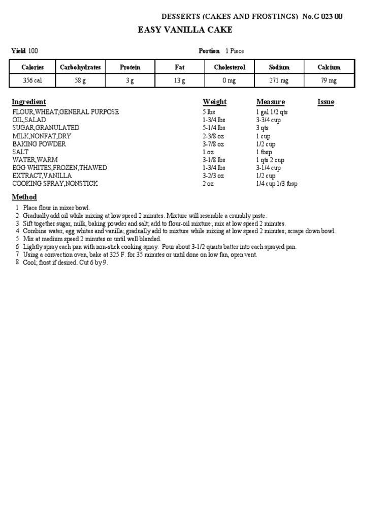 Easy Vanilla Cake: Desserts (Cakes and Frostings) No.G 023 00 | PDF