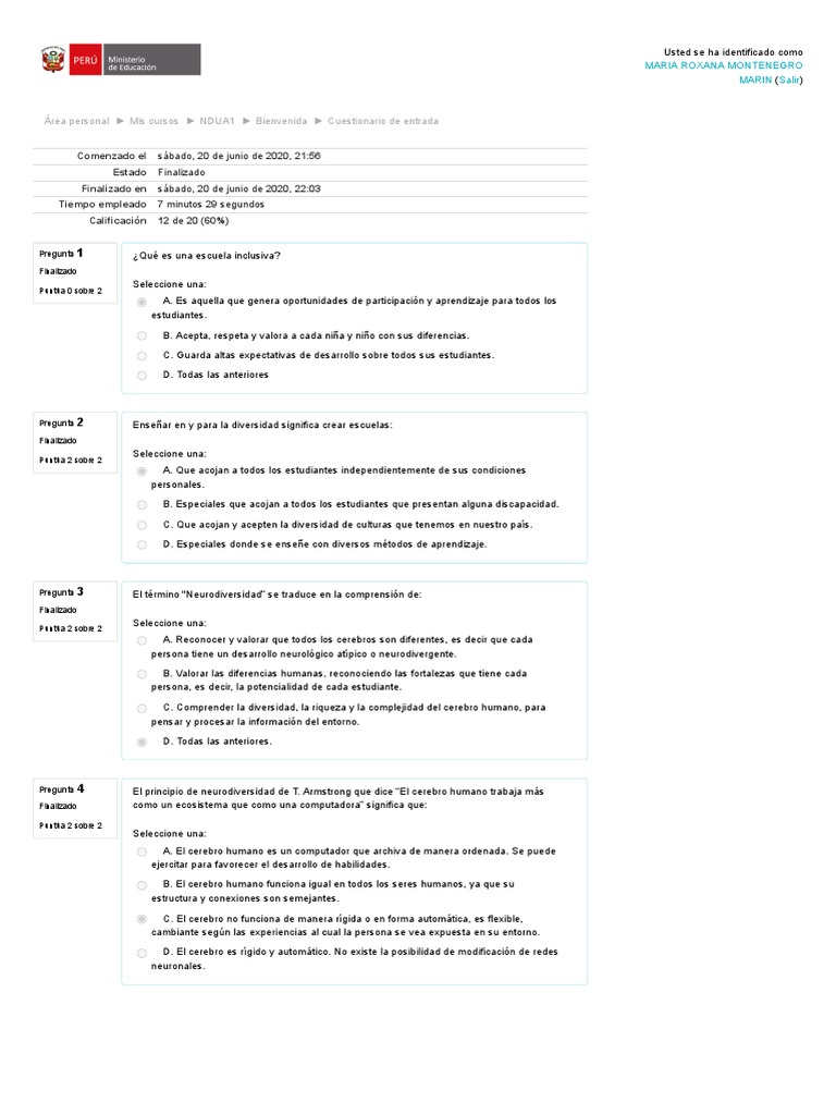 Cuestionario de Entrada Curso PERUEDUCA | PDF | Plan de estudios | Aprendizaje