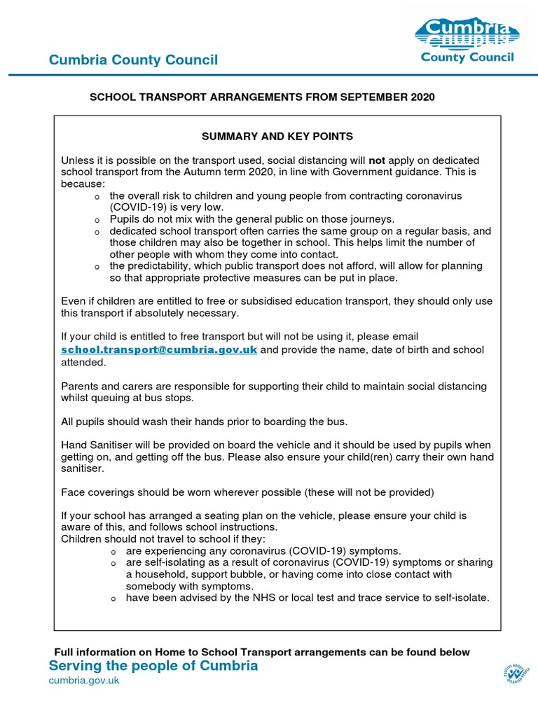 Cumbria School Transport Guidelines 2020 | PDF | Caregiver | Transport