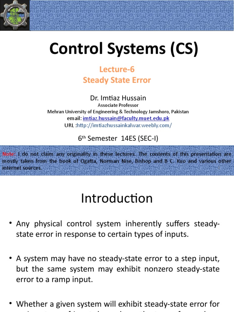 Lecture 6 Steady State Error | PDF | Steady State | Control System