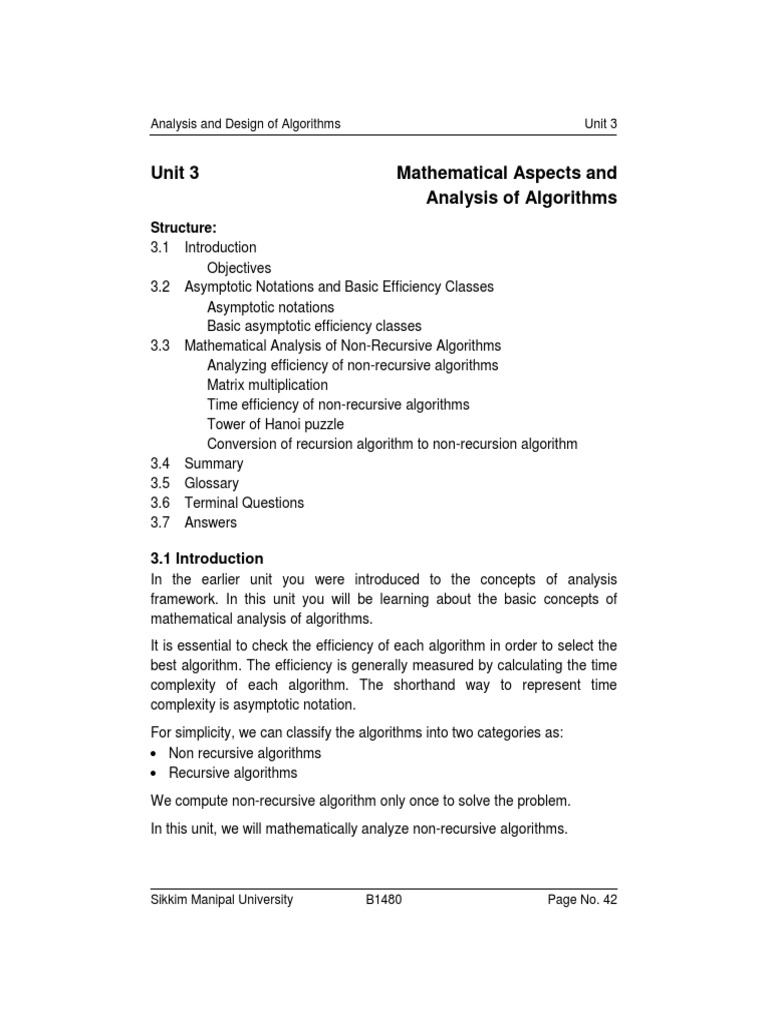 Unit 3 Mathematical Aspects and Analysis of Algorithms: Structure | PDF | Subroutine | Time ...