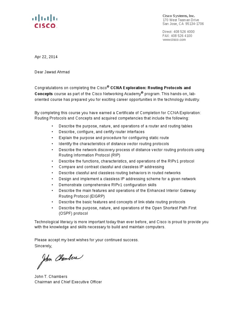 CISCO Letter For CCNA Exploration-Routing Protocols and Concepts | PDF ...
