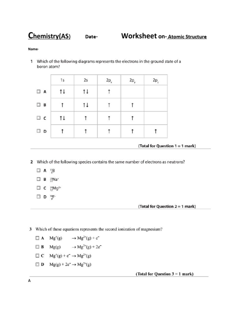 Edexcel IAL Atomic Structure MCQ Questions | PDF