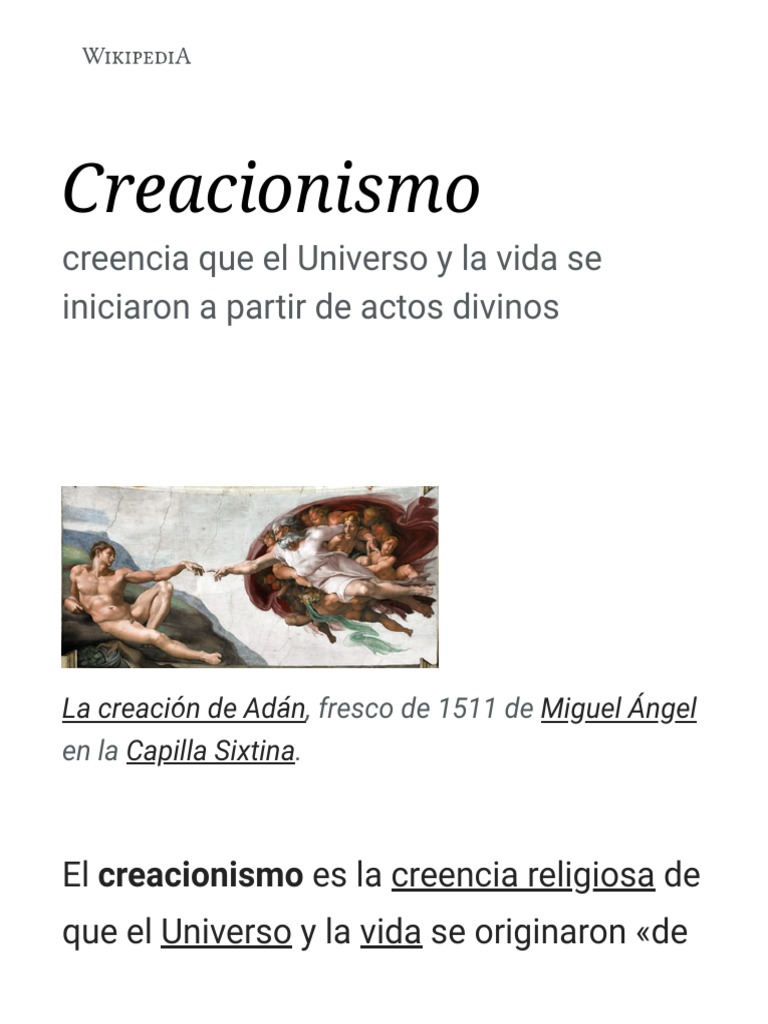 Creacionismo - Wikipedia, La Enciclopedia Libre | PDF | Creacionismo ...