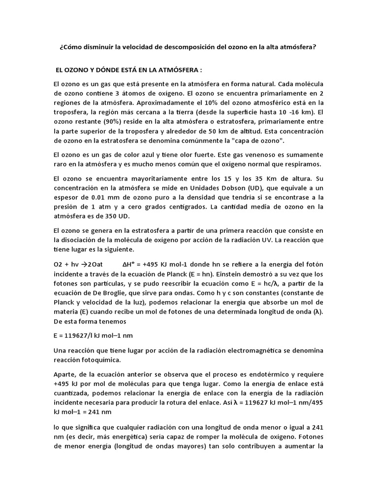 Cómo Disminuir La Velocidad de Descomposición | PDF | Ozono | Radical ...