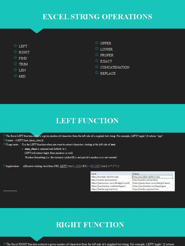 Excel Functions | PDF | String (Computer Science) | Microsoft Excel