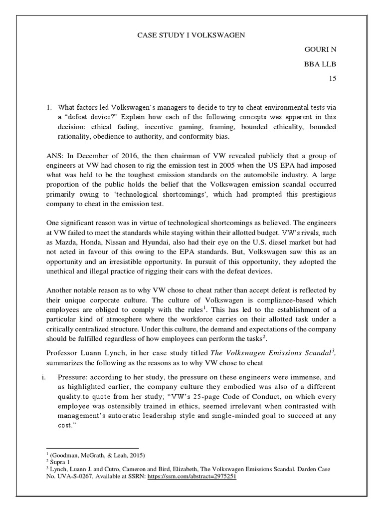 Case Study I - Volkswagen - GN | PDF | Volkswagen | Organizational Culture