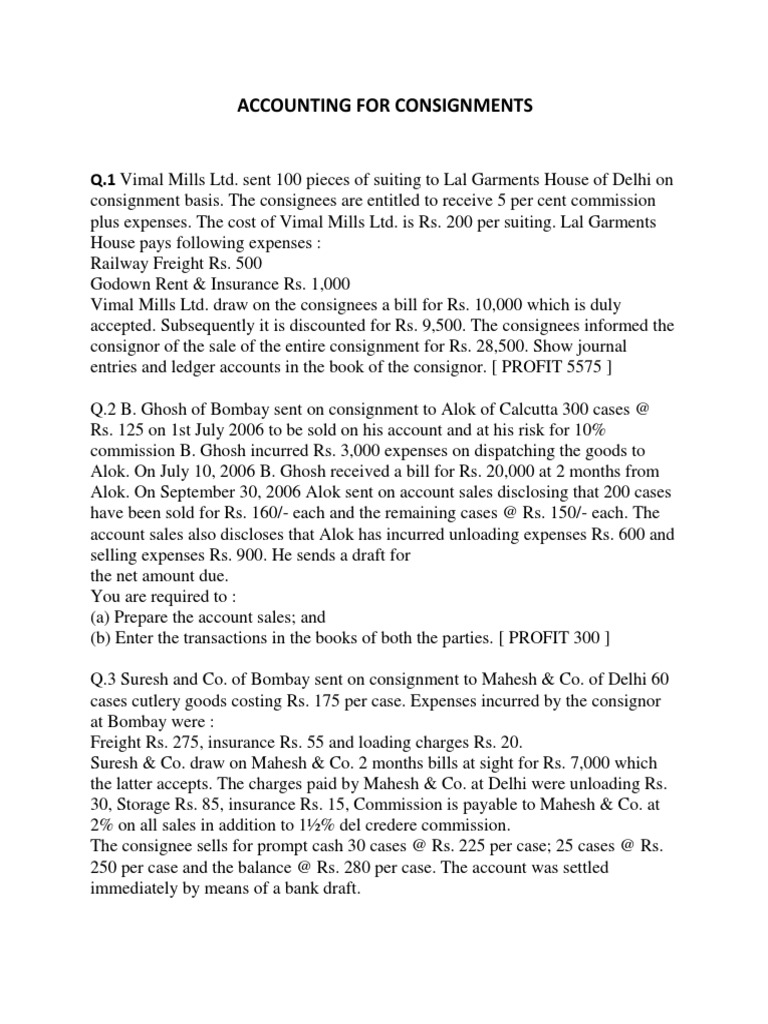 Consignment Questions | PDF | Expense | Insurance