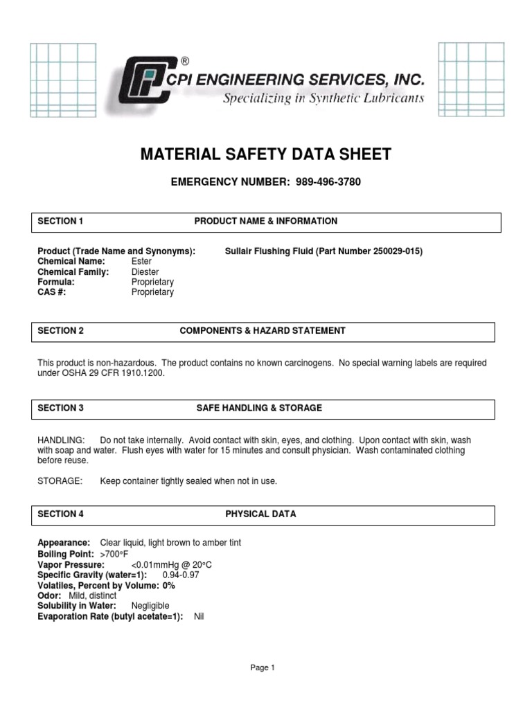 Material Safety Data Sheet: EMERGENCY NUMBER: 989-496-3780 | PDF | Oil ...