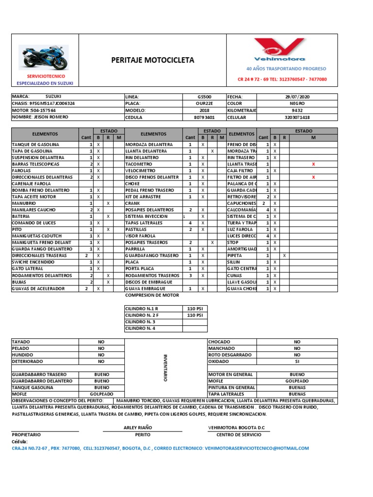 Hoja Peritaje PDF | PDF | Estilos de carrocería | Industria automotriz