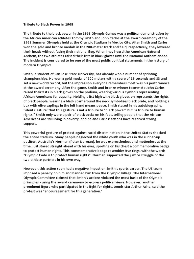 1968 Olympic Black Power Protest | PDF | Olympic Games | Sports