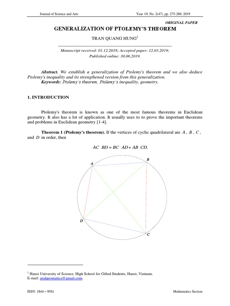 Generalized Ptolemy's Theorem - 2019 | PDF | Teaching Mathematics ...