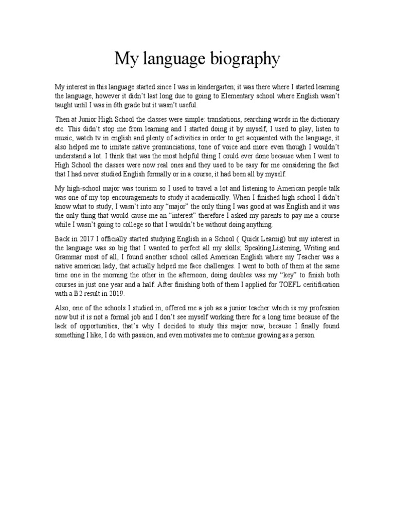 My Language Biography | PDF | Foreign Language Studies | Wellness