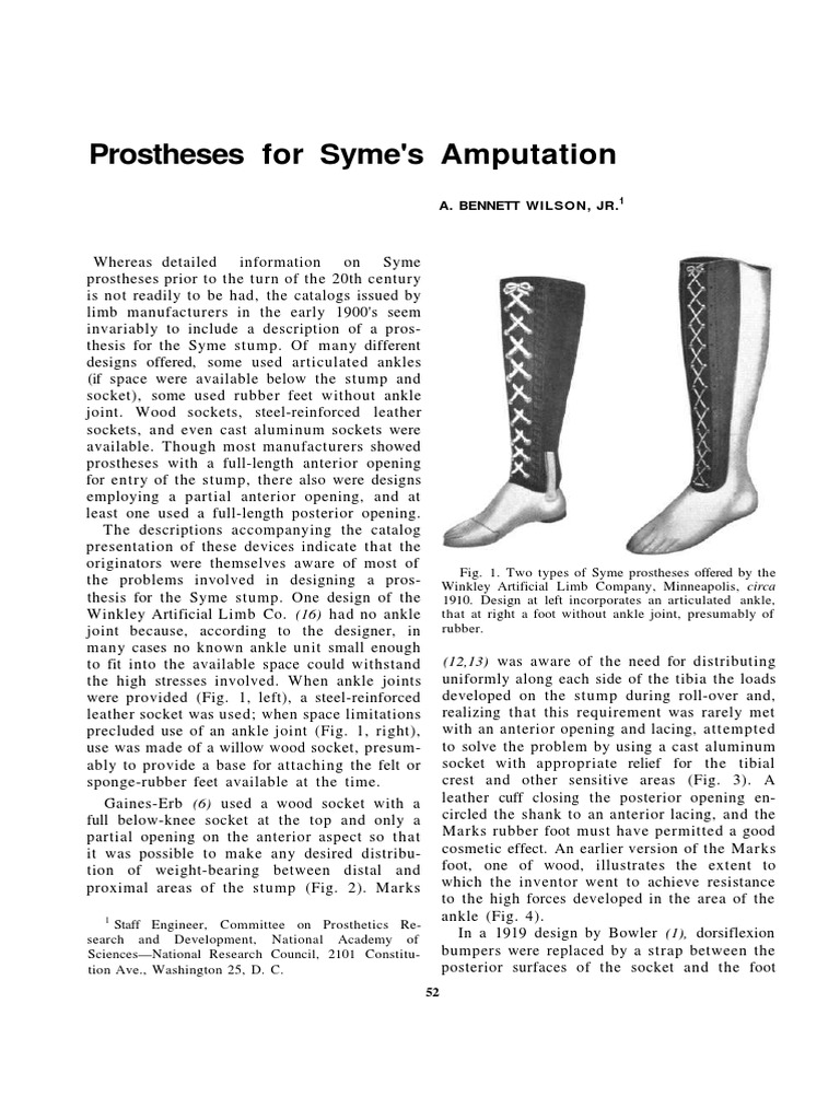 Prostheses For Syme's Amputation: A. Bennett Wilson, JR | PDF ...