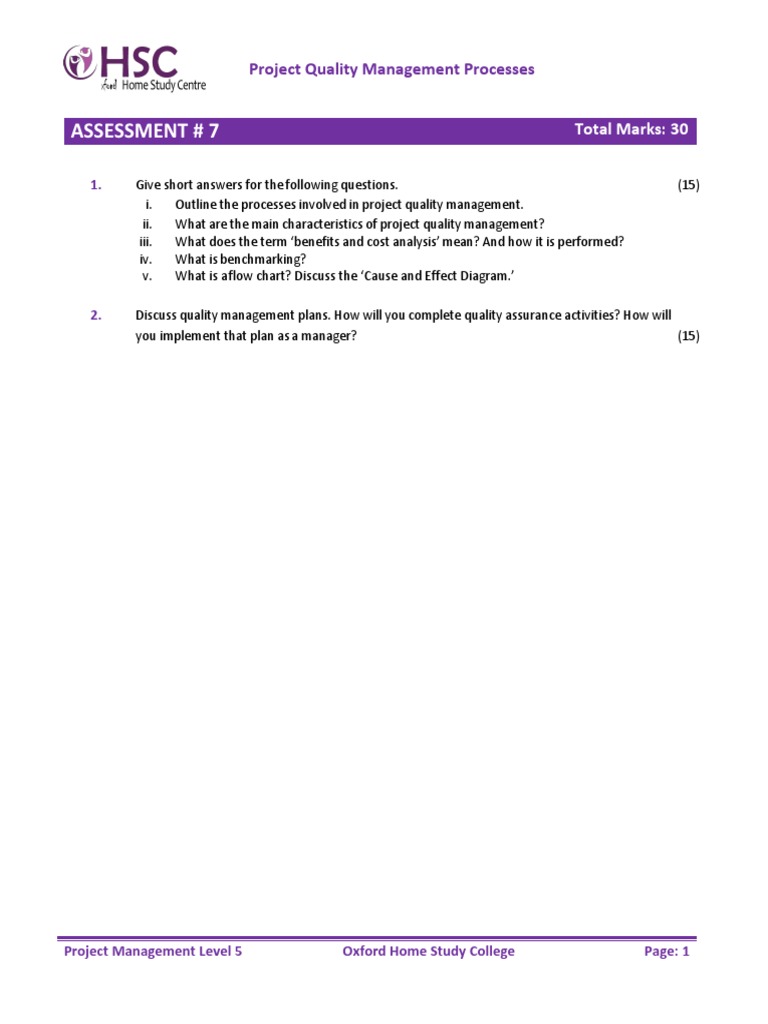 Project Management Assessment 7 | PDF
