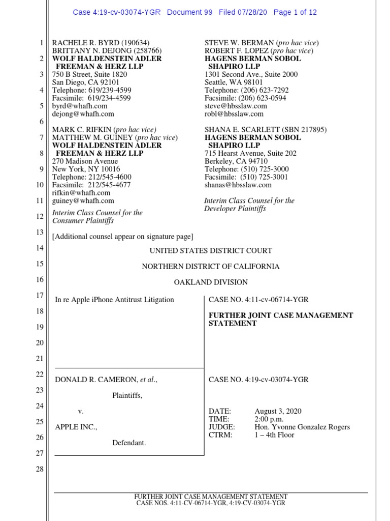 20-07-28 - Doc99 Cv3074 Joint Case Management Statement | PDF ...
