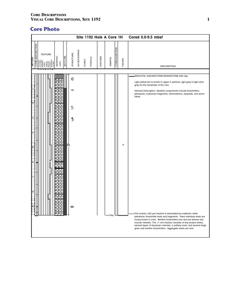 Site 1192 Core Descriptions & Photos | PDF | Seabed | Sedimentology