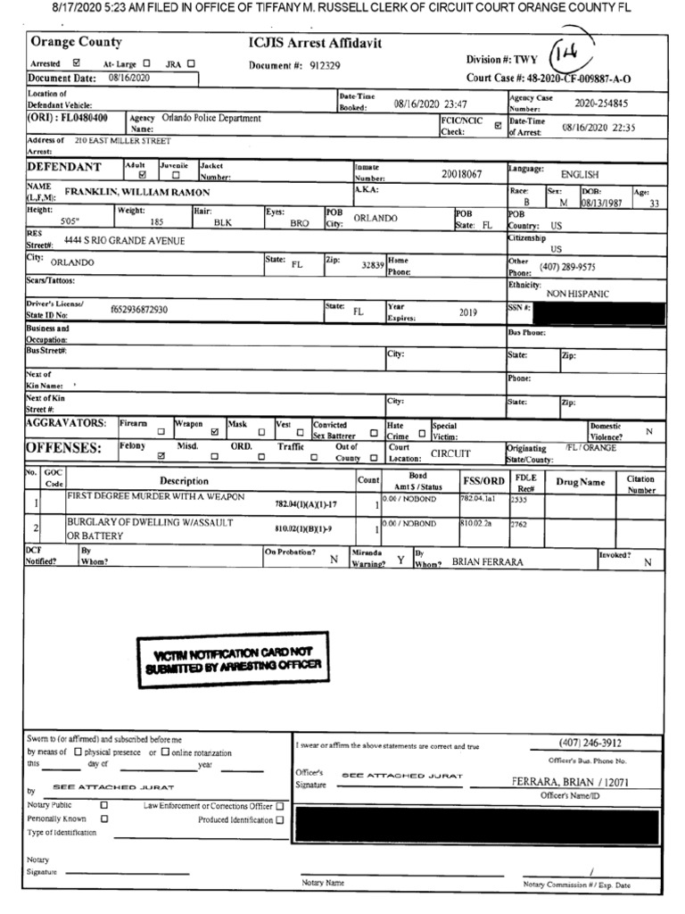 William Ramon Franklin Criminal Complaint | PDF