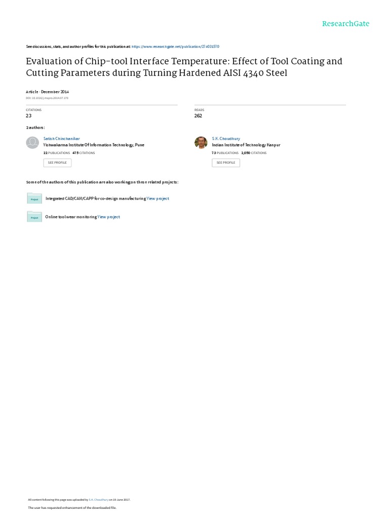 Evaluation Of Chip Tool Interface Temperature Effe Pdf Machining Thermocouple