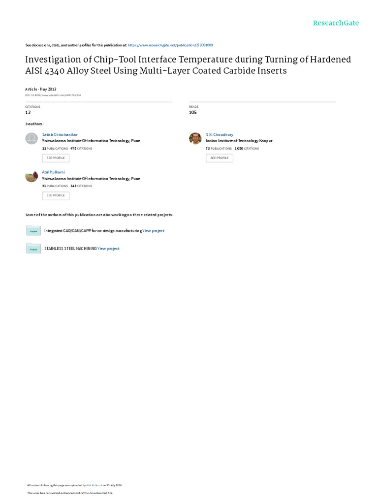Investigation of Chip-Tool Interface Temperature During Turning of ...