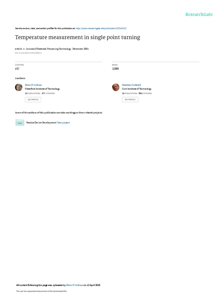 Temperature Measurement In Single Point Turning Pdf Machining Thermocouple