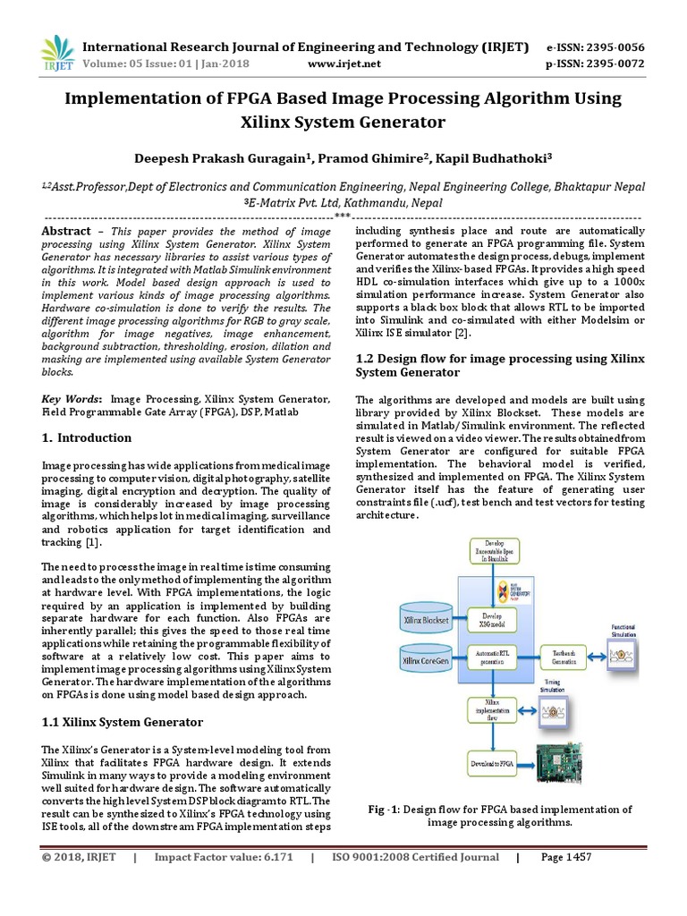Implementation Of Fpga Based Image Processing Algorithm Using Pdf Pdf