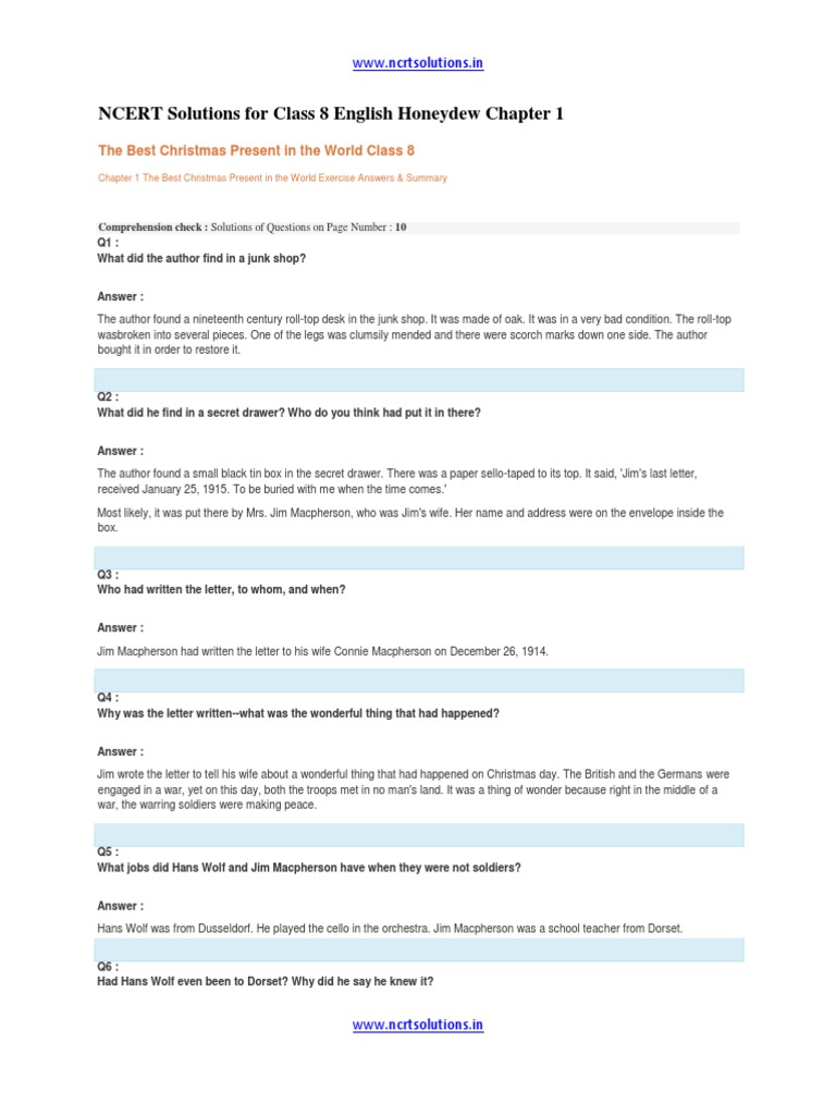 NCERT Solutions For Class 8 English Honeydew Chapter 1 | PDF | Syntax ...