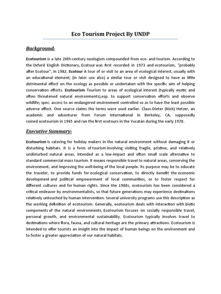 UNDP Eco Tourism Project Overview | PDF | Tourism | Environmental ...