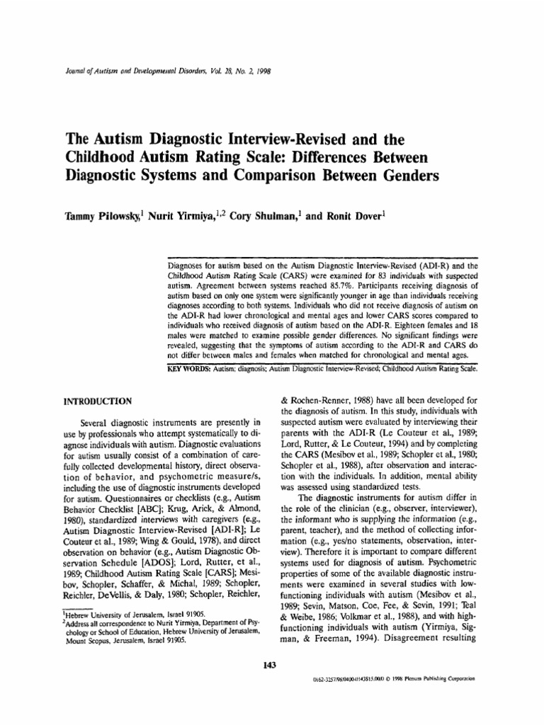 The Autism Diagnostic Interview-Revised and Cars | PDF | Autism ...