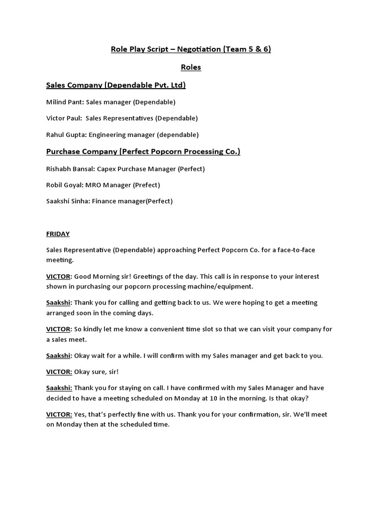 Team 5 & 6 (Negotiation Roleplay Script) | PDF | Reliability ...