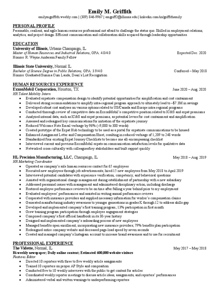 Emily Griffith Resume Fall 2020 | PDF | Performance Appraisal | Employment